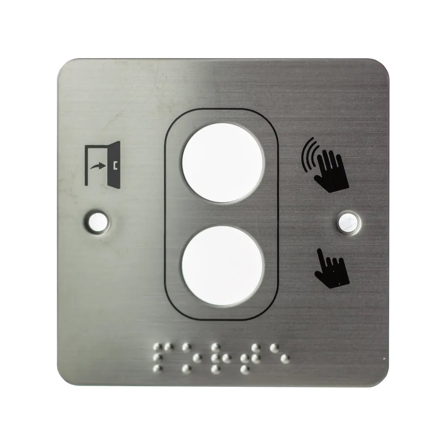 Plaque acier inoxydable 80 x 80 mm, perçage 2xØ19 mm, picto "Porte ...