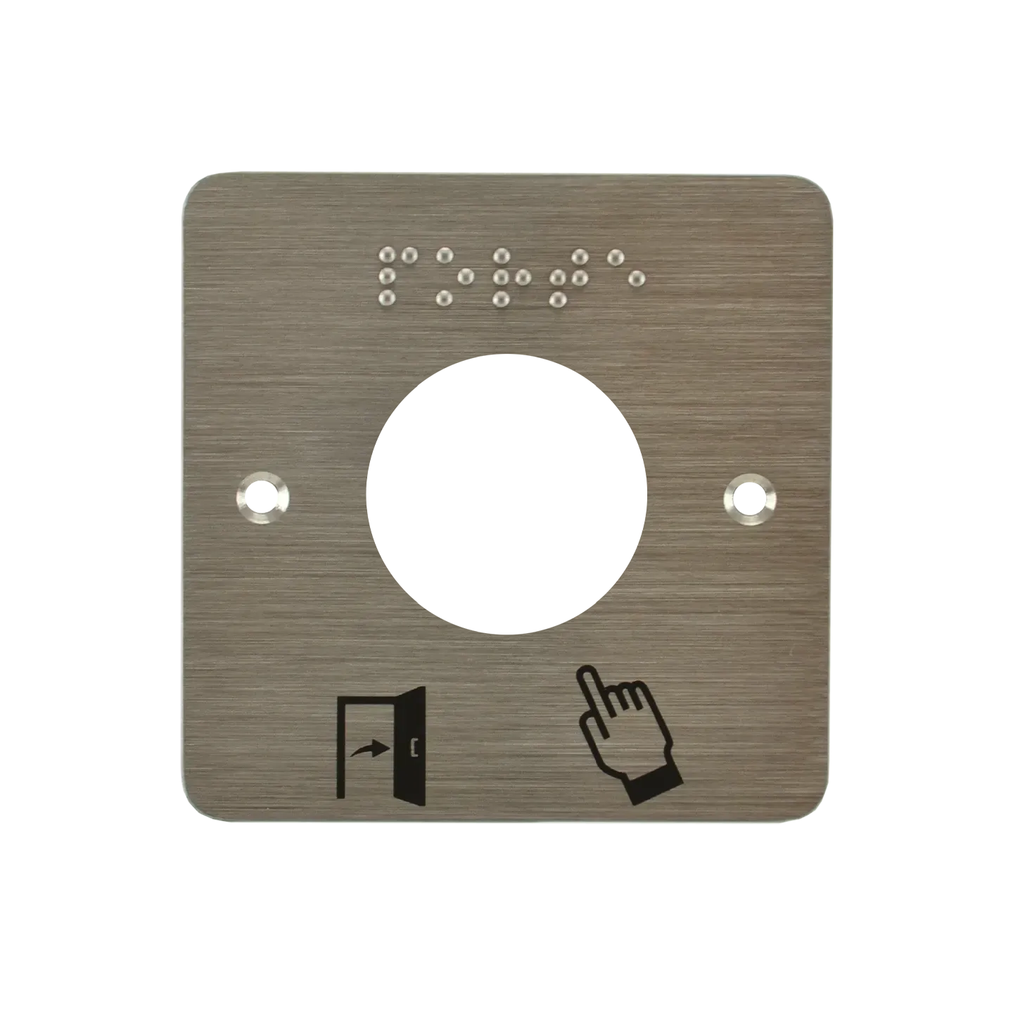 Plaque acier inoxydable 80 x 80 mm, perçage Ø 38 mm, picto "Porte ...