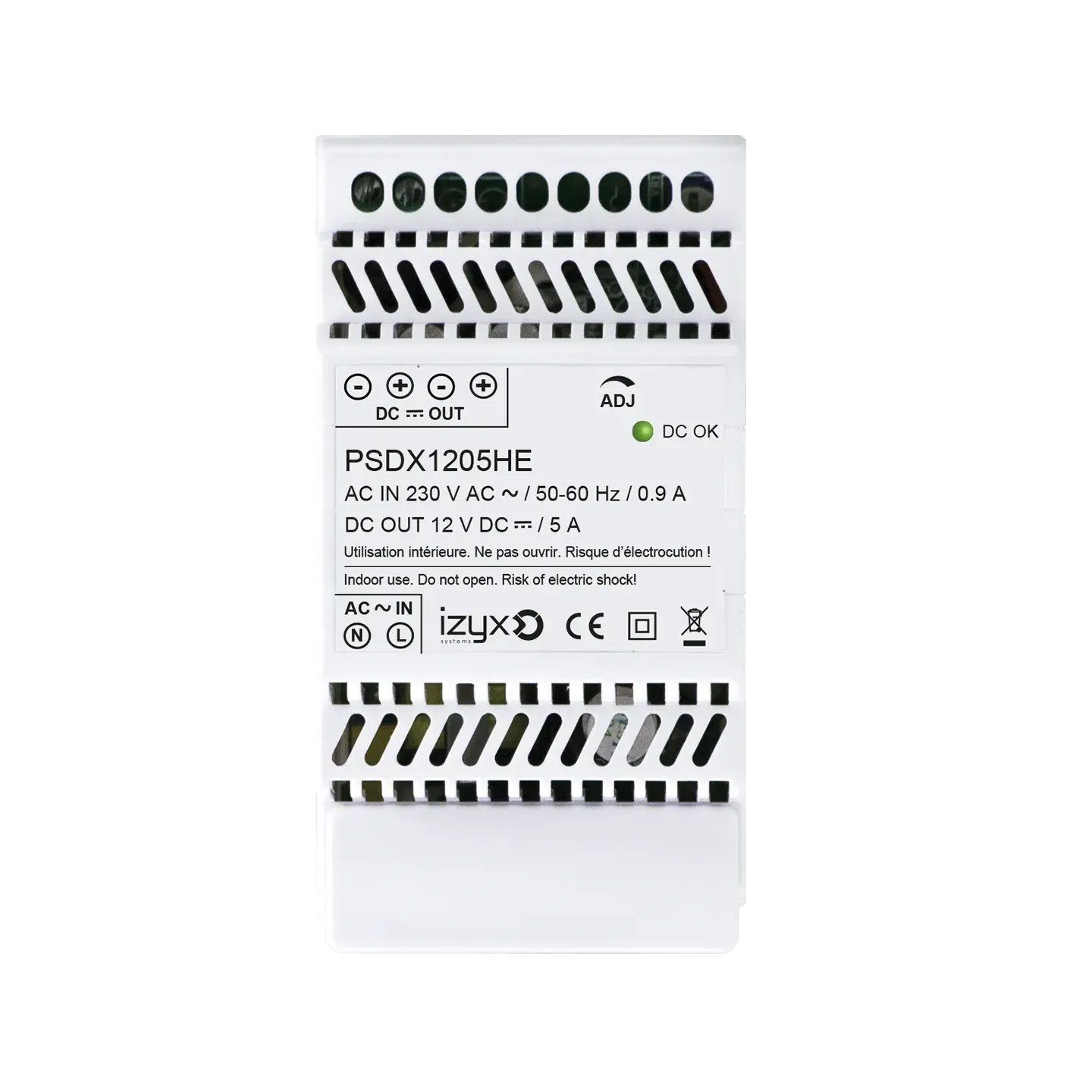 Alimentation rail DIN 12V 5A HE - Alimentations rail DIN 12V DC - izyx ...